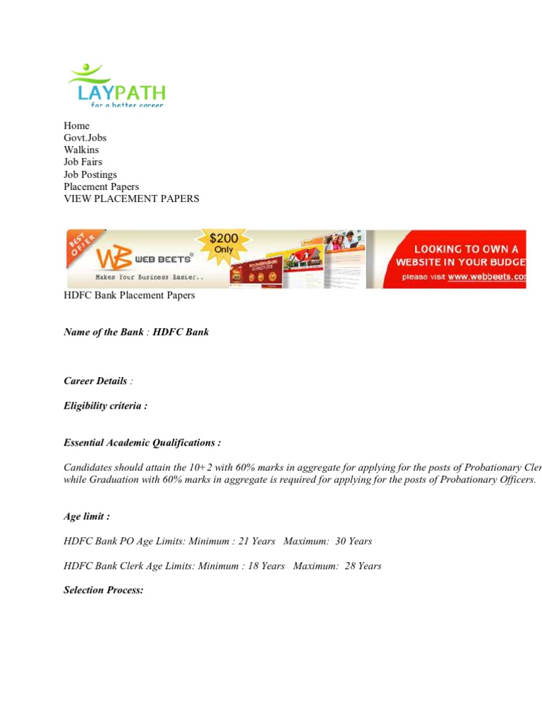 HDFC Placement Paper | PDF