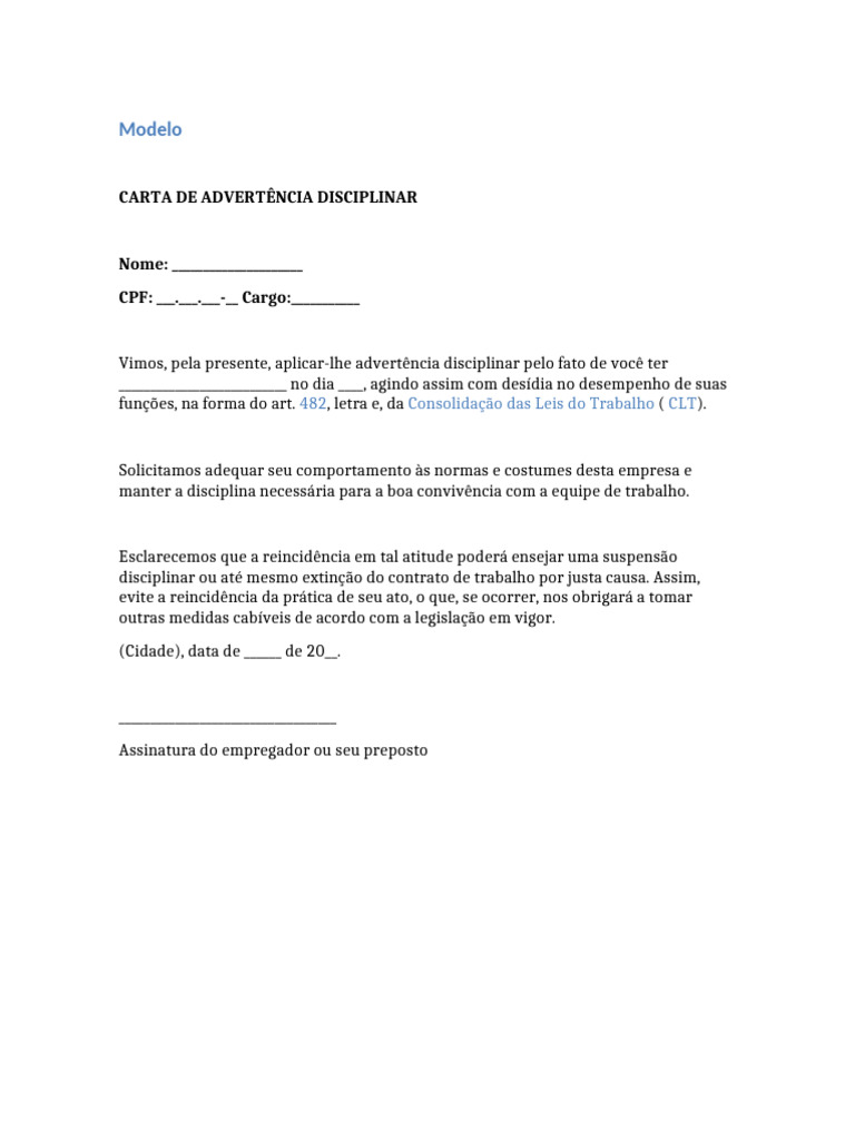 Modelo Carta de Advertencia | PDF