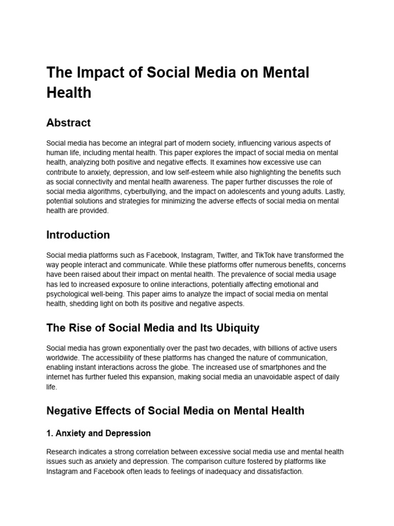 Outline About The Impact of Social Media On Mental Health | PDF ...