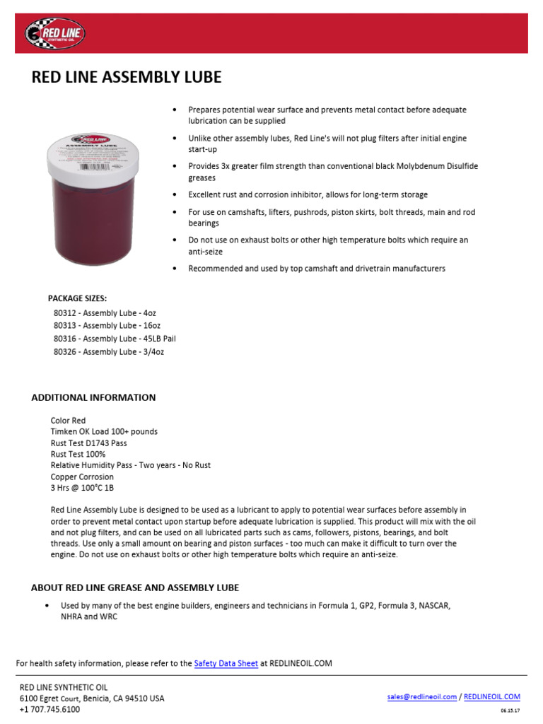 FISPQ PASTA DE MONTAGEM Red Line® Assembly Lube 002 | PDF | Lubricant ...
