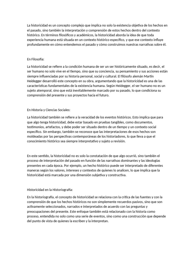La Historicidad Es Un Concepto Complejo Que Implica No Solo La ...
