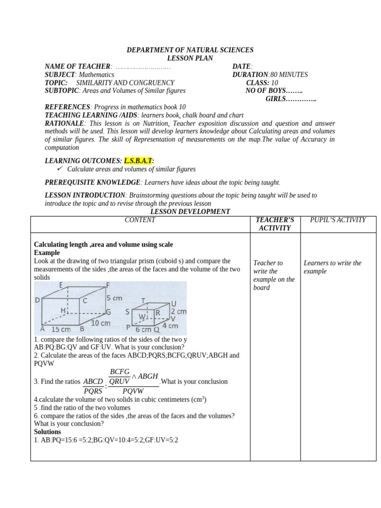 Grade 10 Mathematics Similarity and Congruent - Areas and Volumes of ...