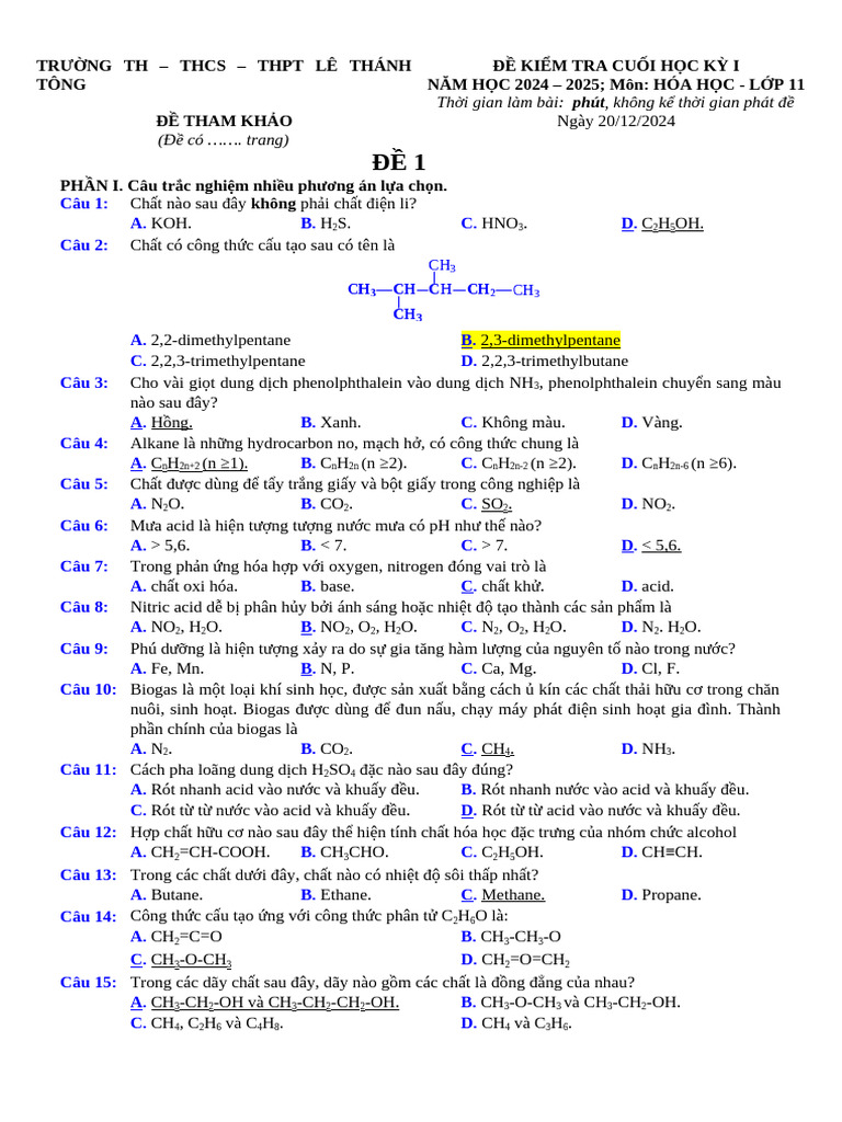 Da Bộ Đề Ôn Thi Học Kỳ 1-11a3 | PDF
