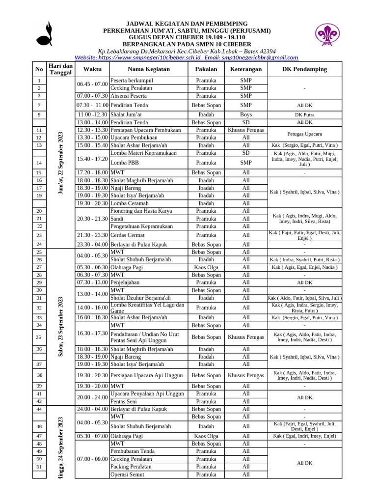 JADWAL KEGIATAN PERJUSAMI 2 TA 2022-2023 | PDF