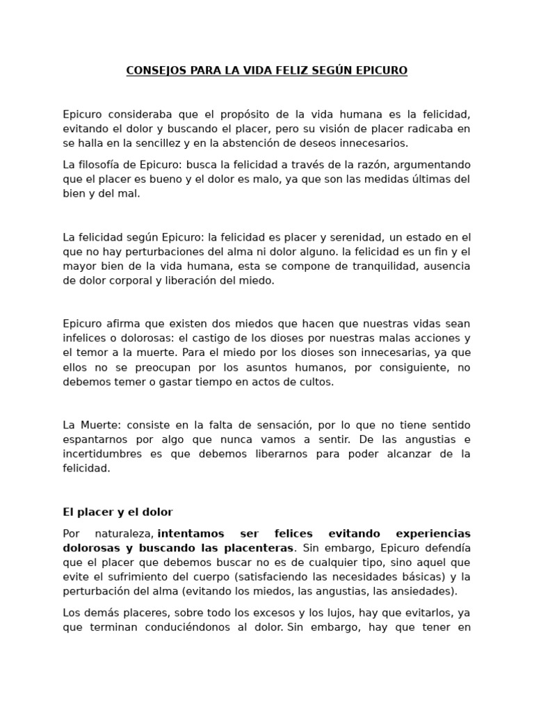 Consejos para La Vida Feliz Según Epicuro | PDF | Placer | Felicidad