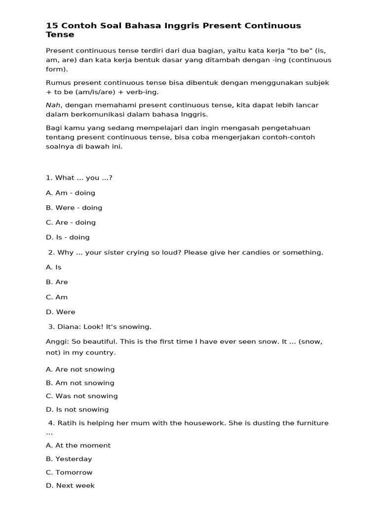 15 Contoh Soal Bahasa Inggris Present Continuous Tense | PDF