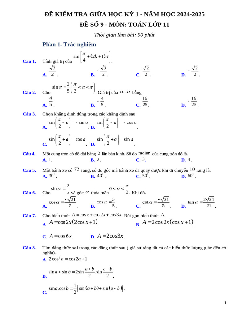 ĐỀ 9 GK1 11 | PDF