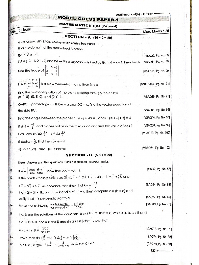 1A Model Papers (8!1!24) | PDF