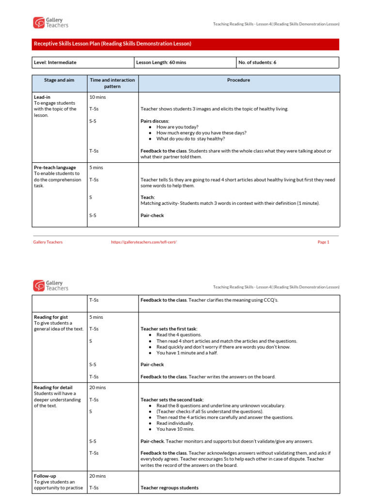 Intermediate Reading Skills Lesson | PDF | Reading Comprehension | Pedagogy