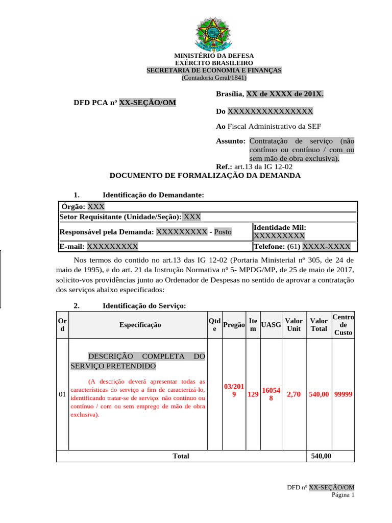 DFD PAC Requisicao - Modelo SEF | PDF