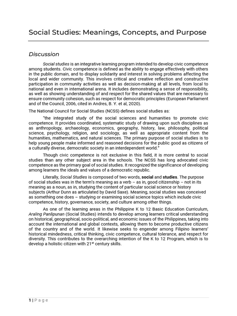 Understanding Social Studies Purpose | PDF | Social Sciences | Science