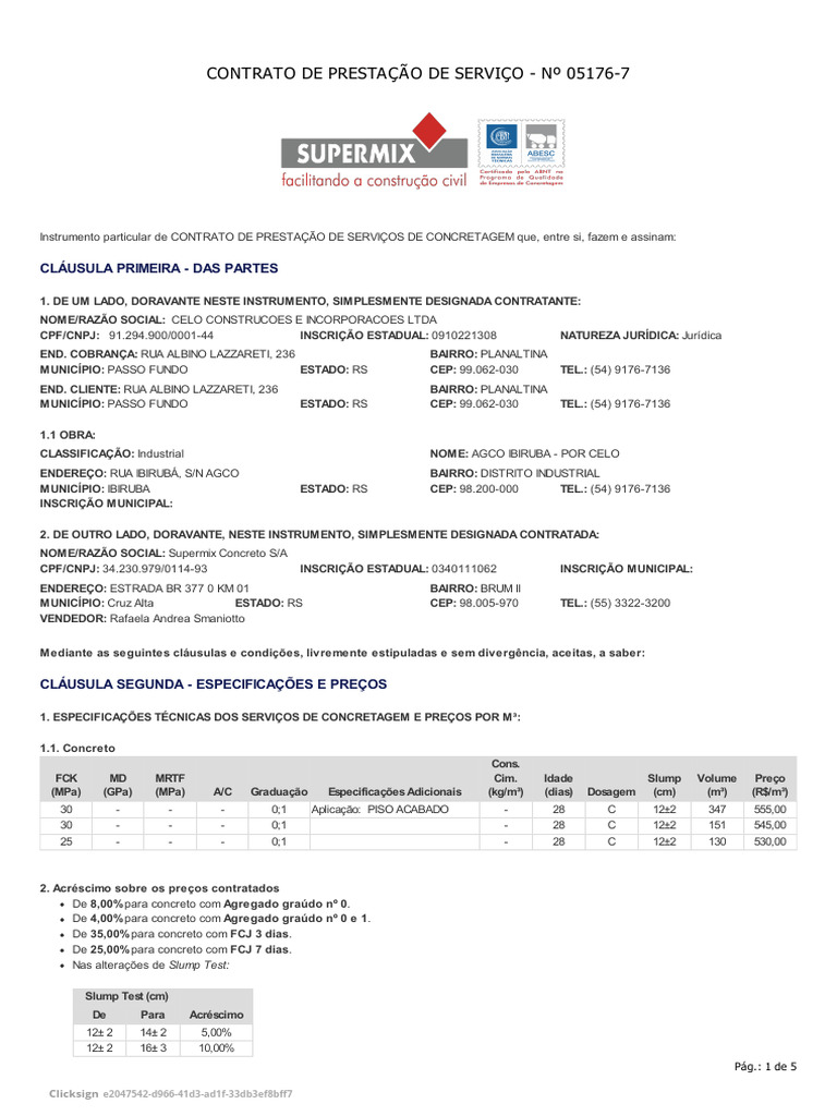 Contrato Celo e Supermix | PDF