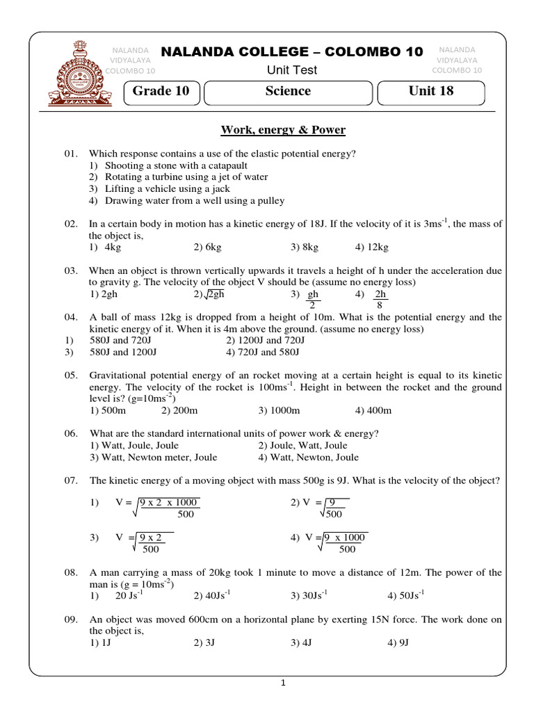 Work, Energy, and Power Concepts | PDF | Potential Energy | Kinetic Energy