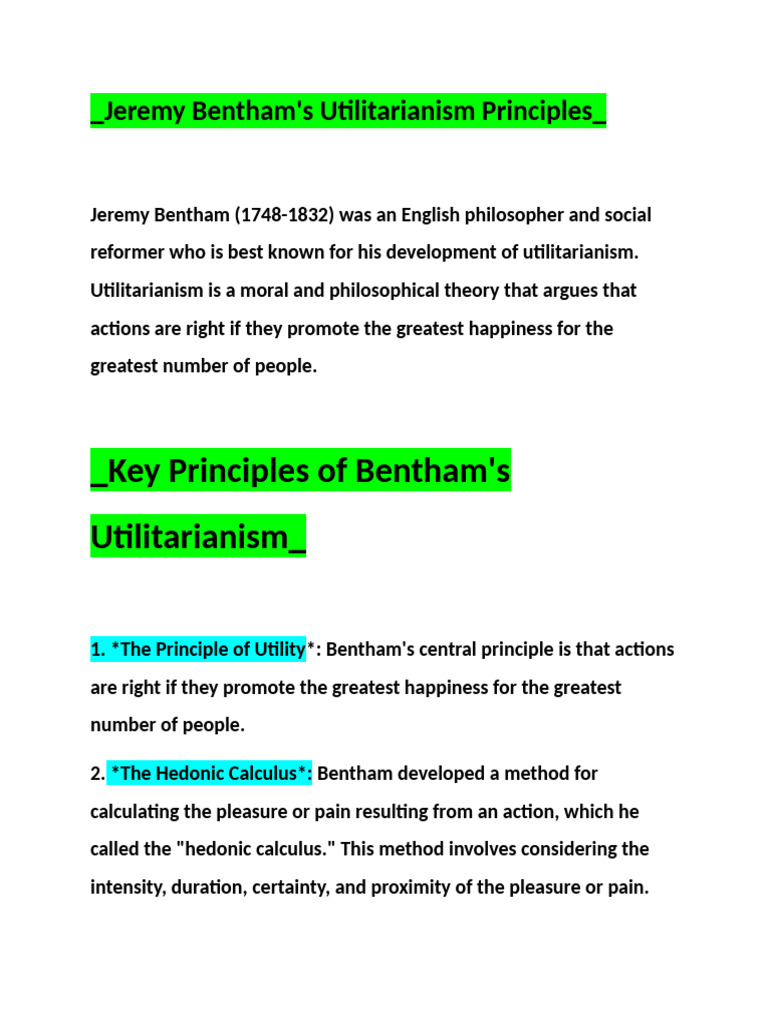 Bentham and John Staut Mill | PDF | Utilitarianism | John Stuart Mill