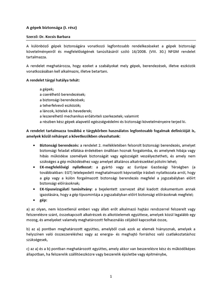 A Gépek Biztonsága (I. Rész) | PDF