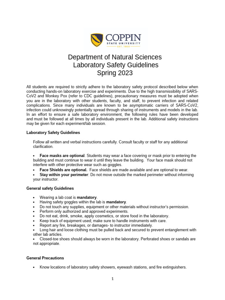 Lab Safety Guidelines-Spring 2023 | PDF | Laboratories | Occupational ...