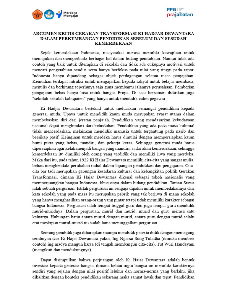 T1 Eksplorasi Konsep - Tugas 1.4 Argumentasi Kritis - Nirmala Winda PGSD G1 2024 | PDF