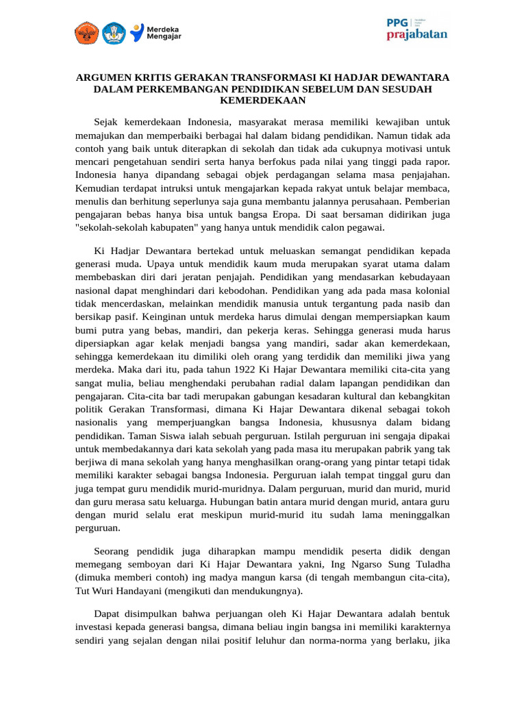 T1 Eksplorasi Konsep - Tugas 1.4 Argumentasi Kritis - Nirmala Winda PGSD G1 2024 | PDF