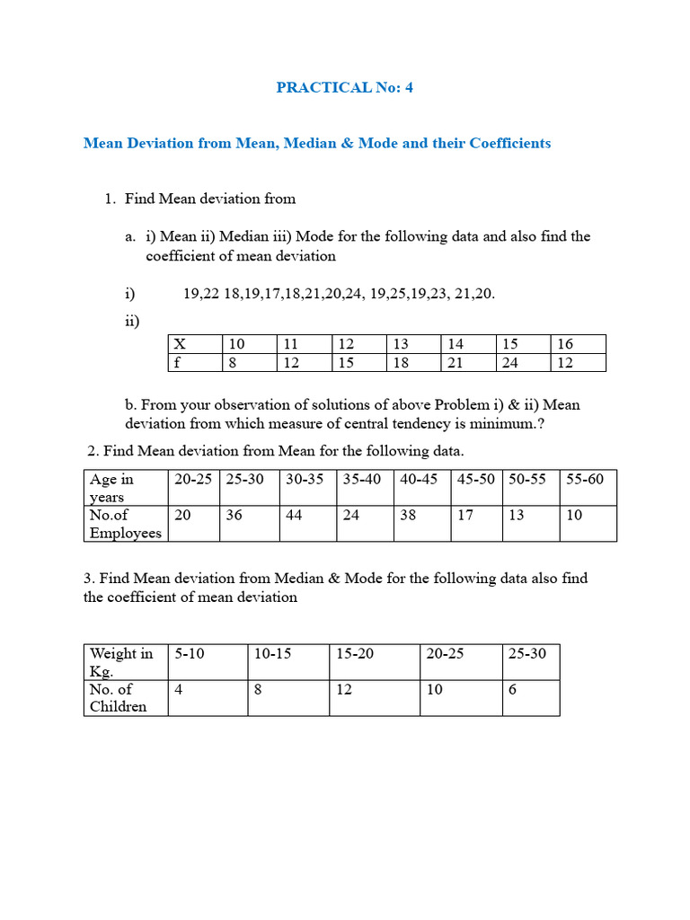Practical 4 - Mean Deviation | PDF
