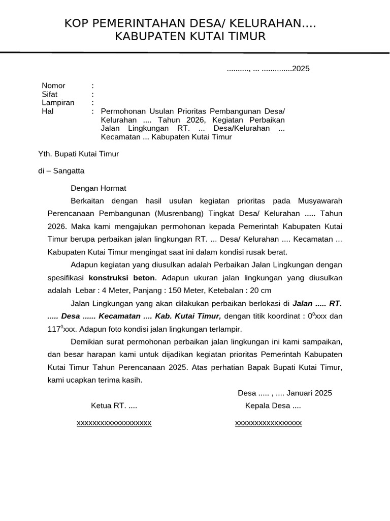 Contoh Surat Permohonan Usulan Musrenbang | PDF