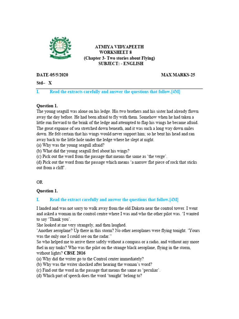 Worksheet on "Two Stories About Flying" | PDF | Aircraft | Aviation