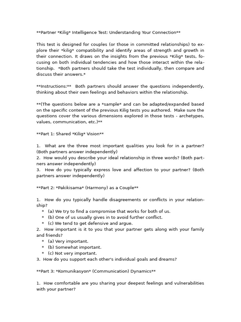 Kilig Compatibility Test for Couples | PDF | Love | Communication