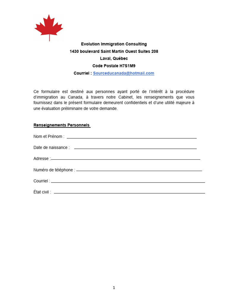 Formulaire d'évaluation immigration Canada | PDF | Canada | Immigration