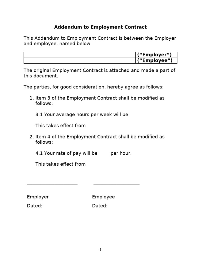 Addendum To Employment Contract | PDF