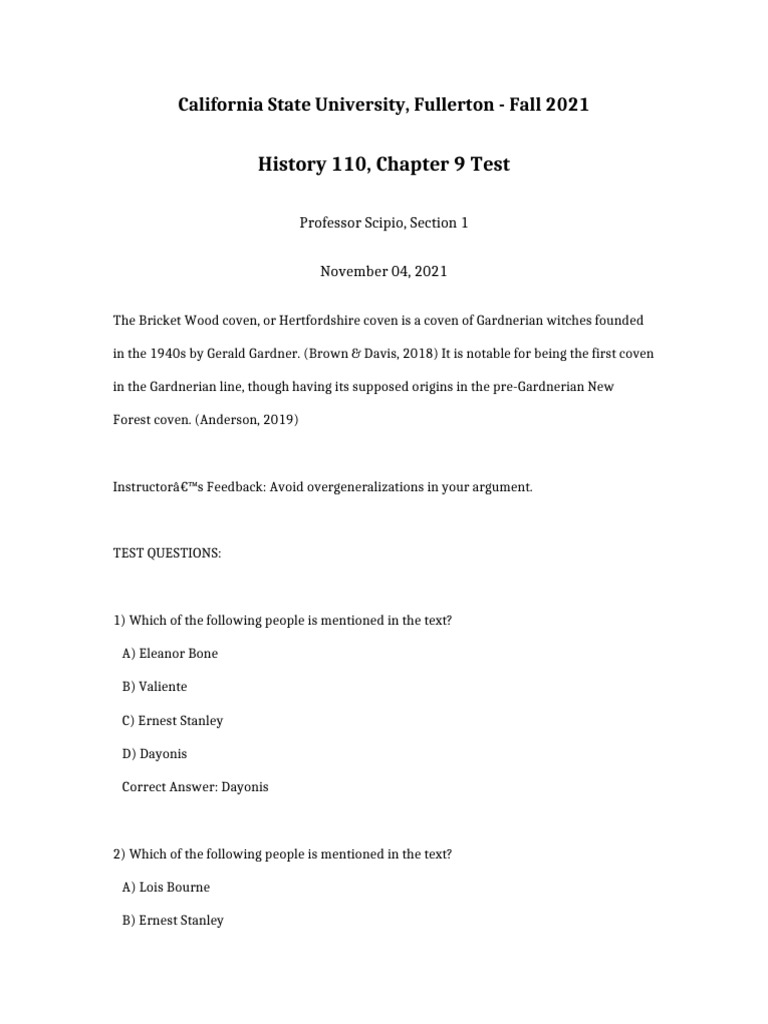 History 110 Chapter 9 Test | PDF