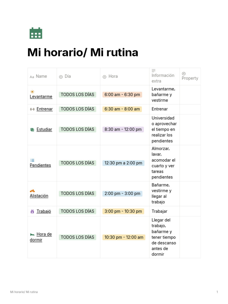 Mi Horario Mi Rutina | PDF