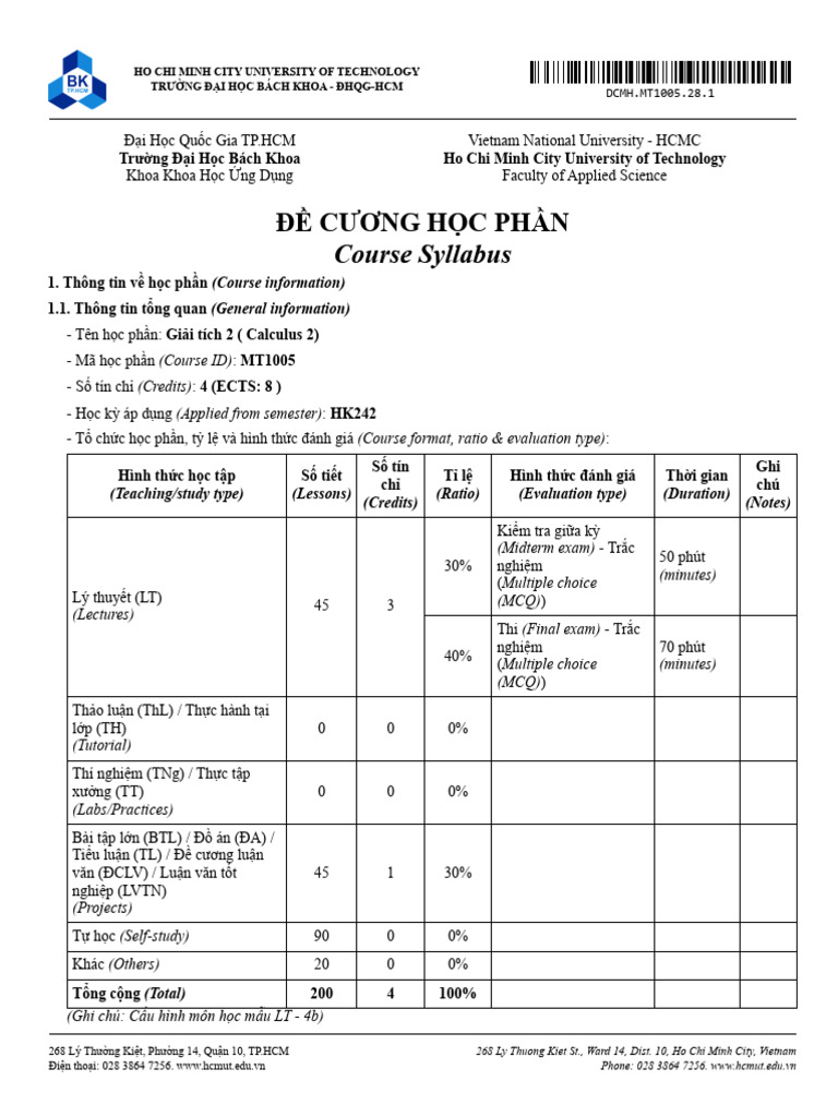 DCMH.MT1005_Calculus 2 | PDF