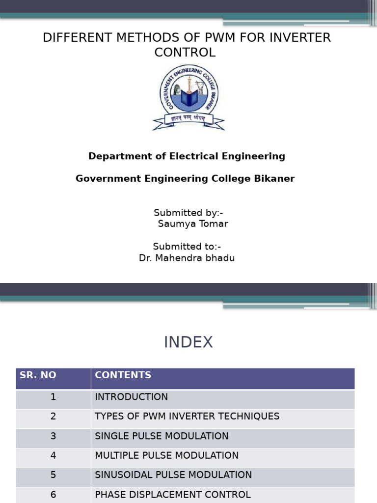 Different Methods of PWM For Inverter Control | PDF | Power Inverter | Power Electronics