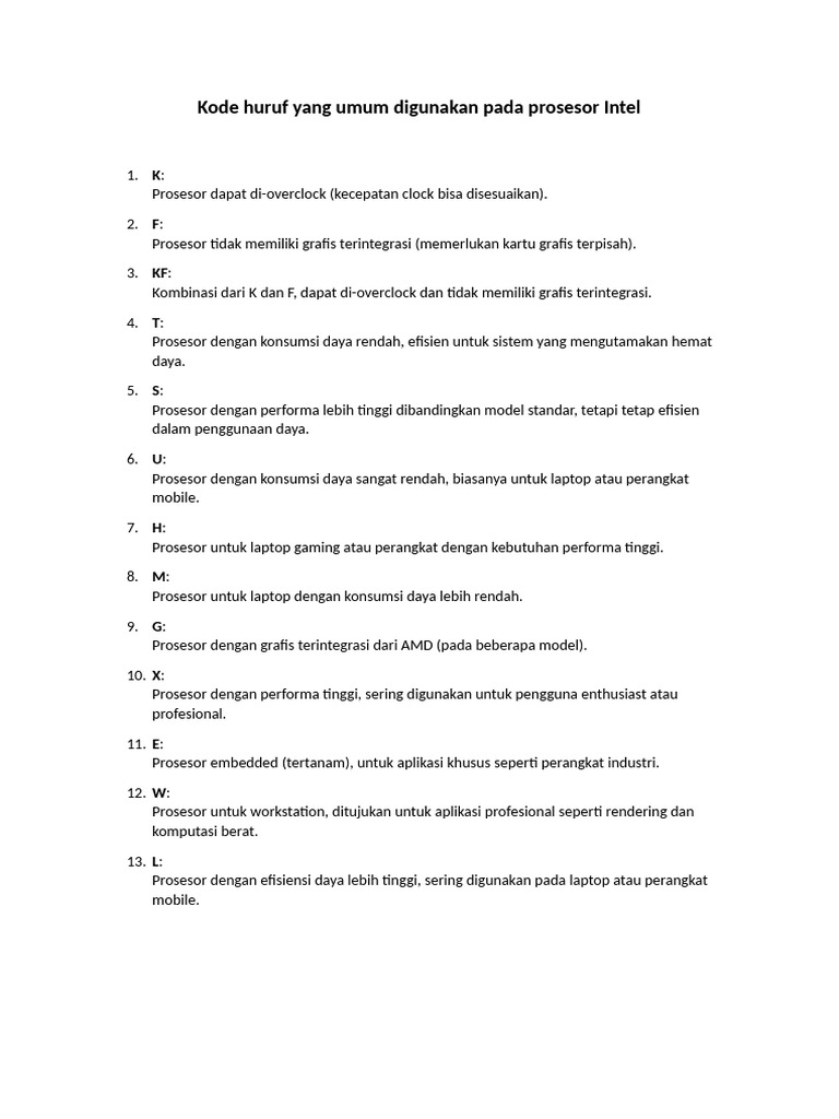 Kode huruf prosesor Intel | PDF