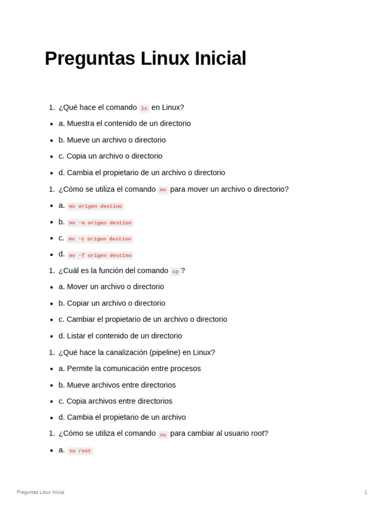 Preguntas Básicas de Comandos Linux | PDF | Archivo de computadora | Arquitectura de Computadores
