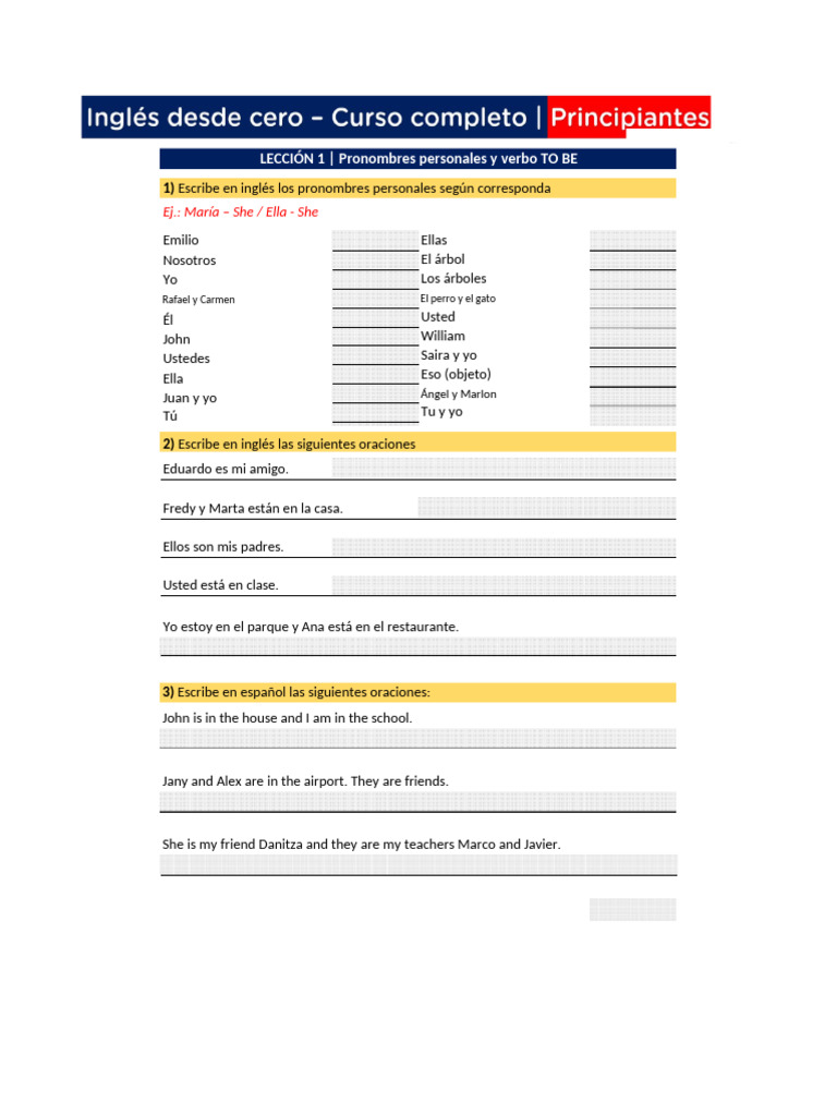 LECCIÓN 1 - PRONOMBRES PERSONALES Y VERBO TO BE (1) | PDF | Sintaxis