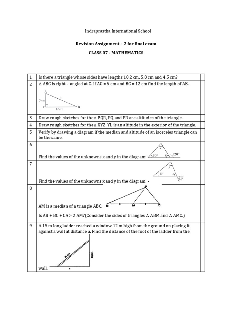 Revision Assignment-2 (Ch-Triangles and Ch-Algebraic Expressions)) | PDF