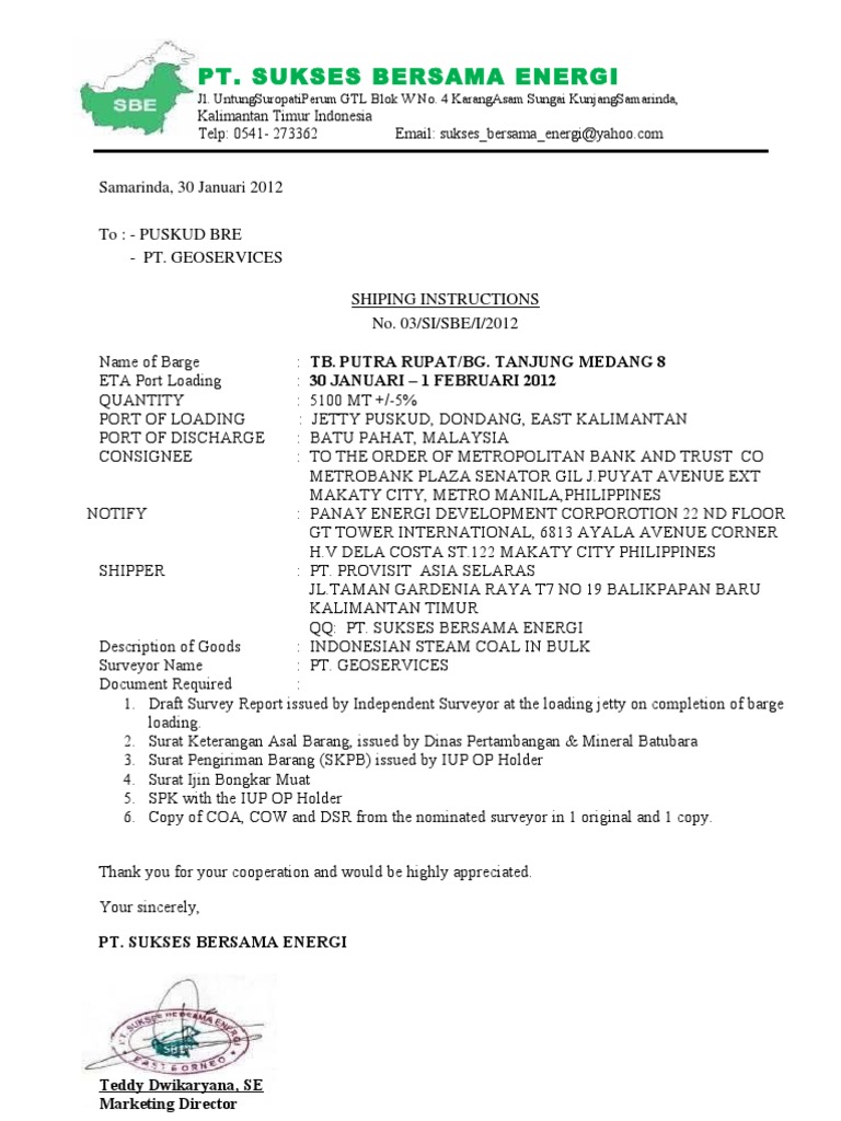 Shipping Instruction Pdf