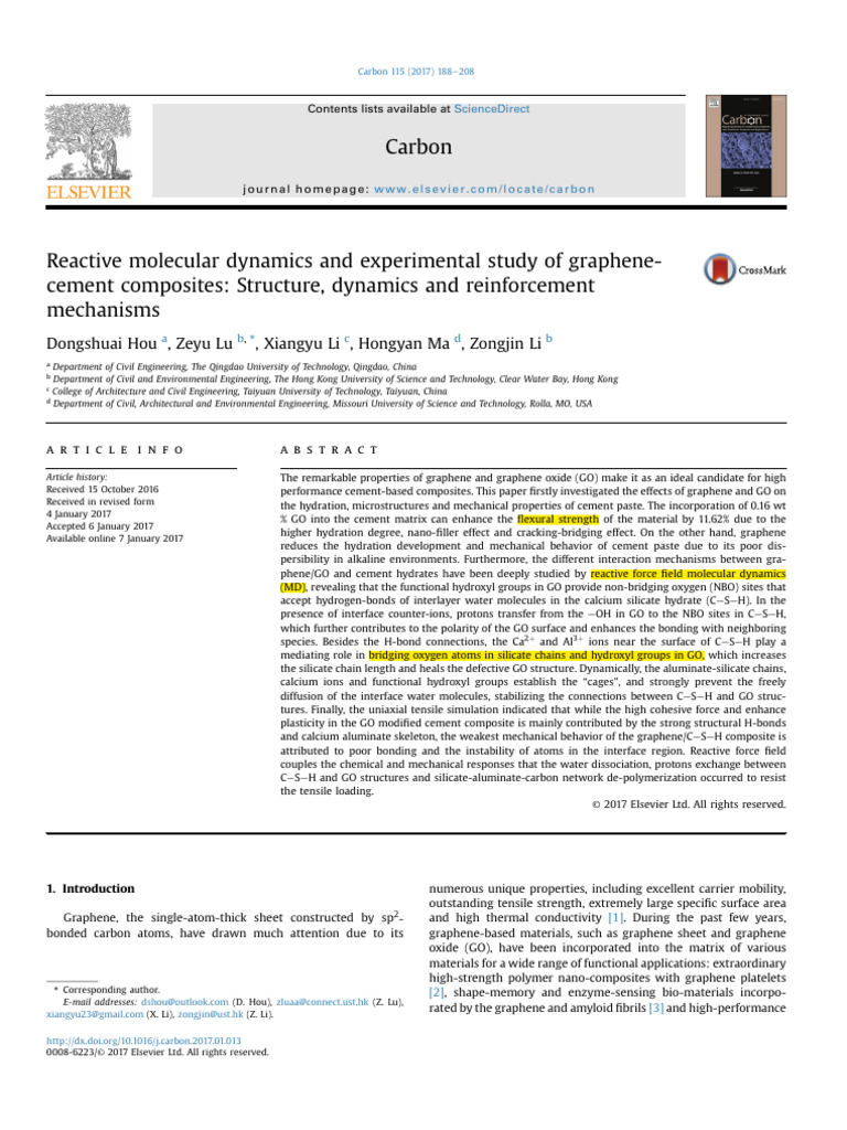 Reactive molecular dynamics and experimental study of graphenecement ...