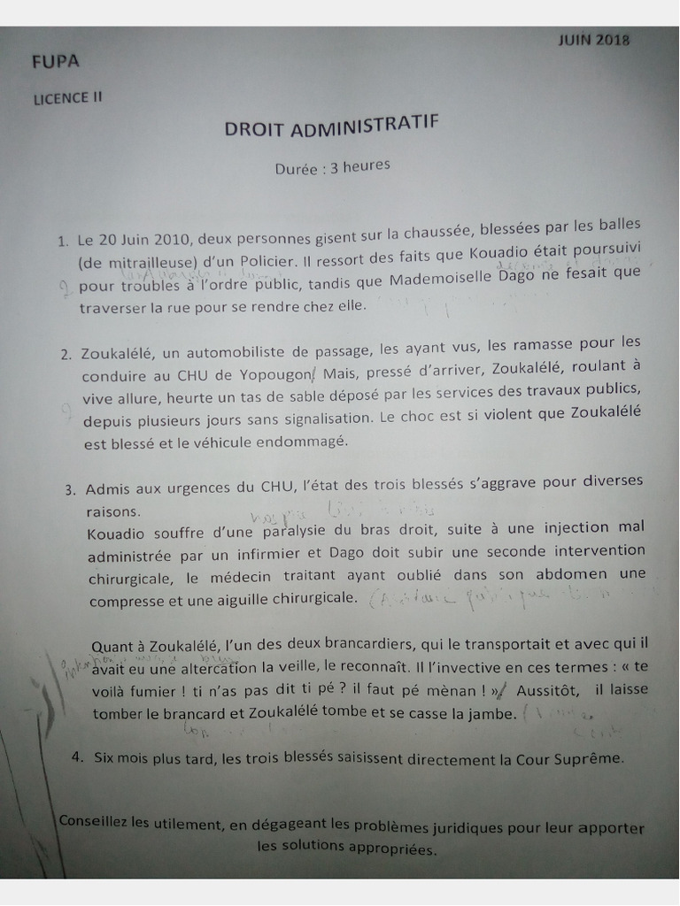 Sujet D'examen en Droit Administratif FUPA-Juin 2018 | PDF