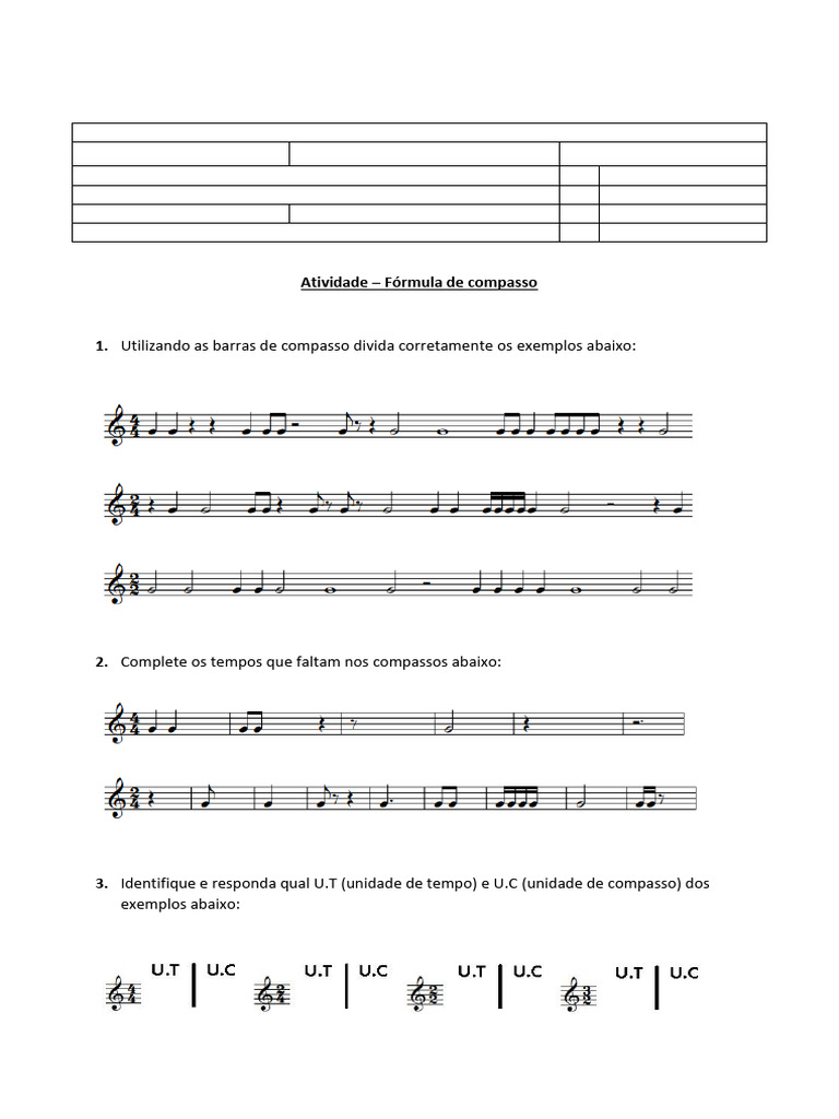 Teoria 1 - Atividade 7 - Fórmula de Compasso | PDF