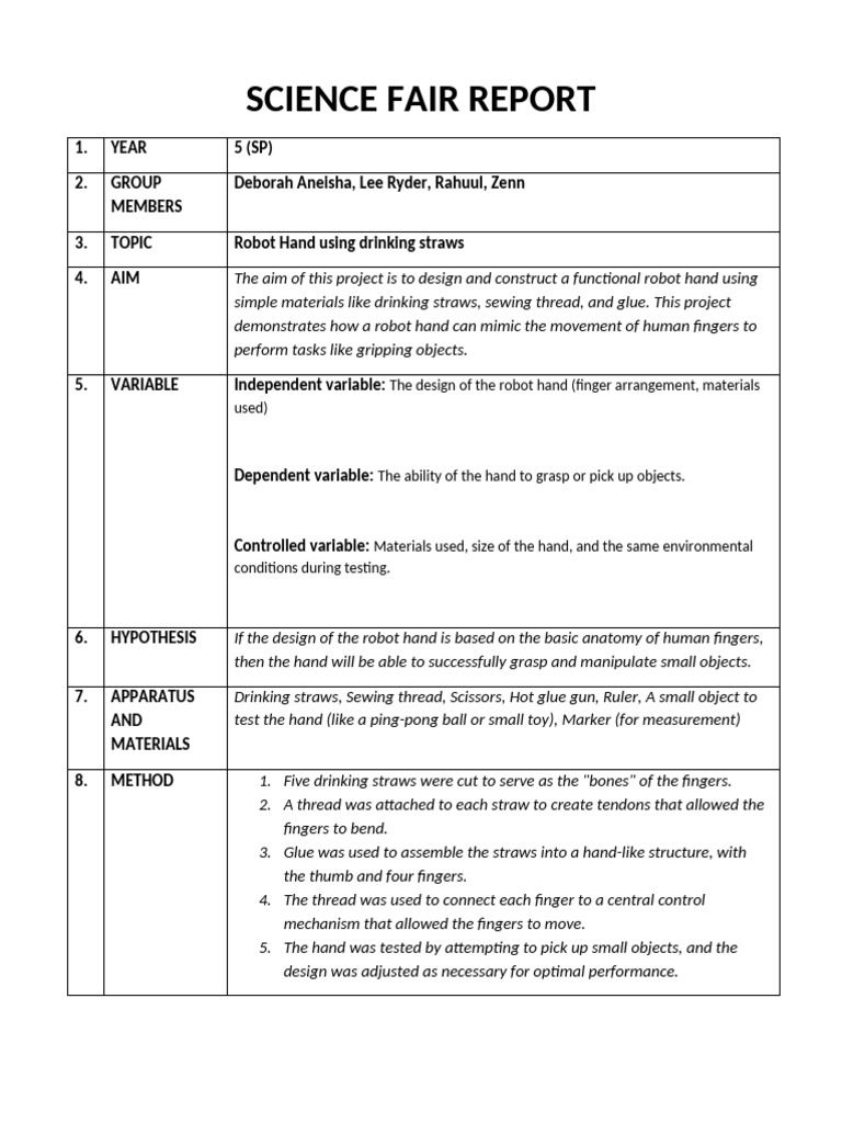 Science Fair Report Y5 SP | PDF | Hand | Finger