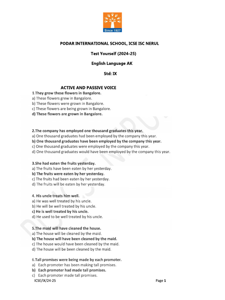 STD IX English Language TYS Answer Key | PDF