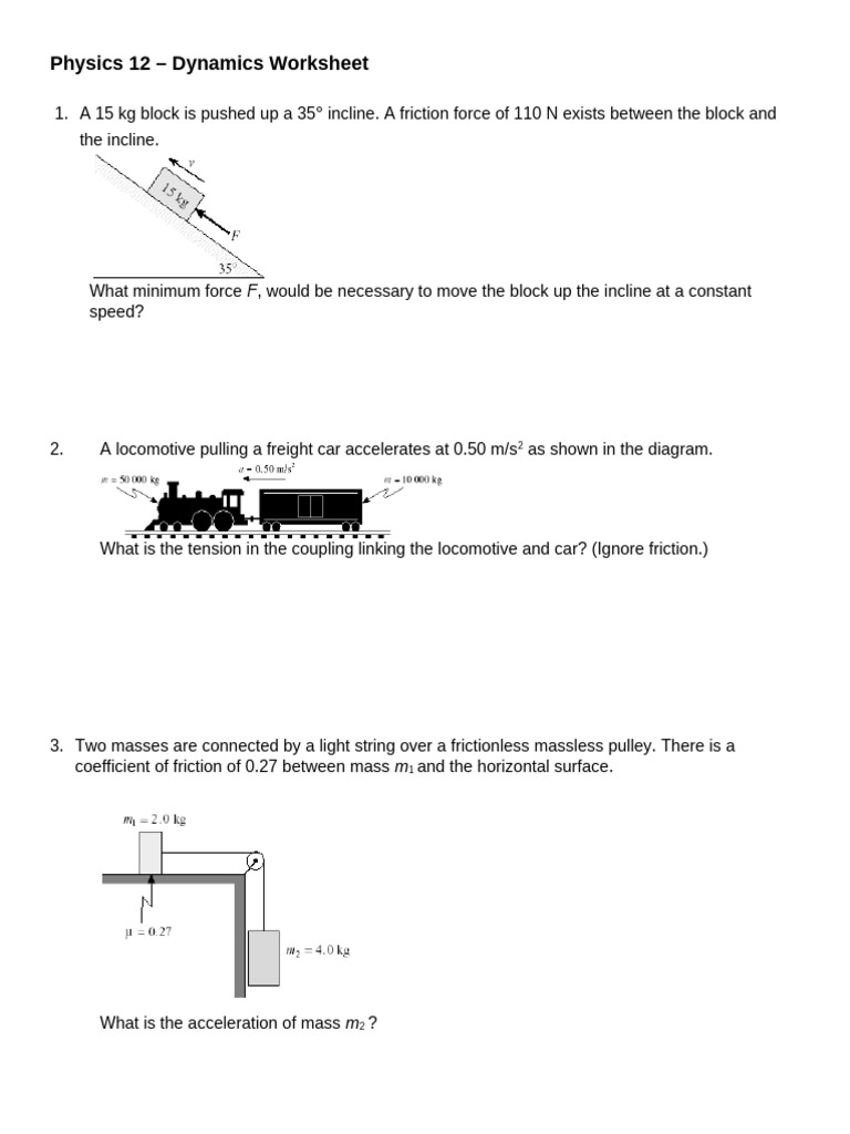 (Template) SPH4U Dynamics Worksheet | PDF