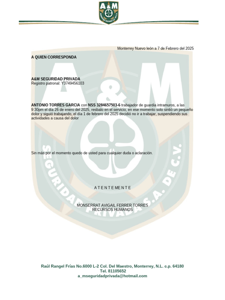 Hoja Membretada Antonio Torres | PDF