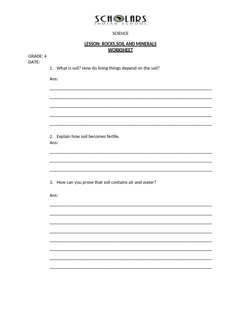 4th Grade Worksheet on Soil and Rocks | PDF | Soil | Plants