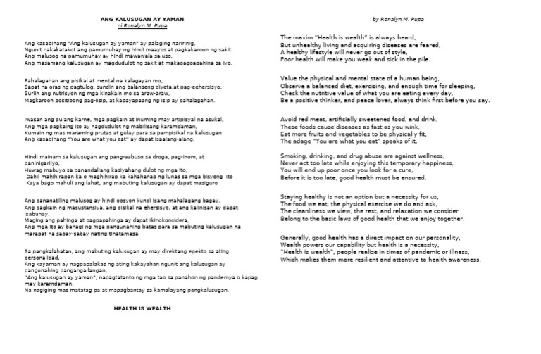 Ang Kalusugan Ay Yaman | PDF