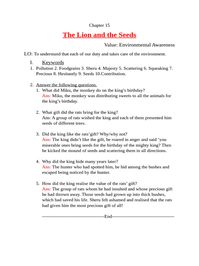 1B0LKP CLW 1739269130 Gr.4 Chapter 15 - The Lion and The Seeds | PDF