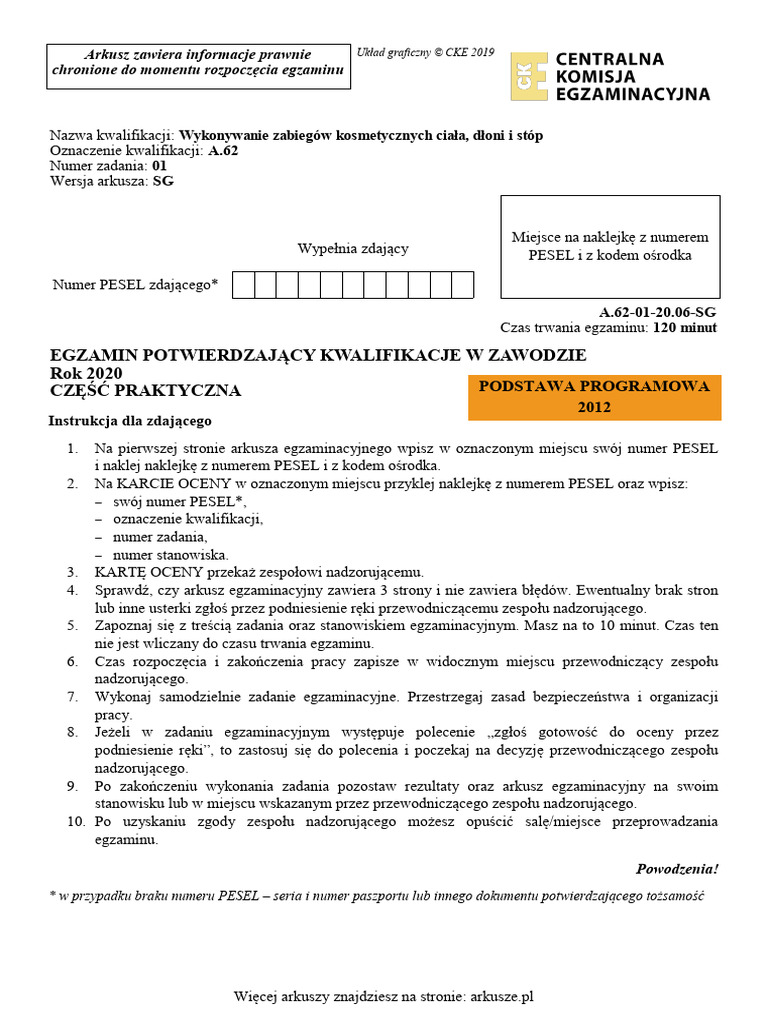 A62 2020 Czerwiec Egzamin Zawodowy Praktyczny | PDF