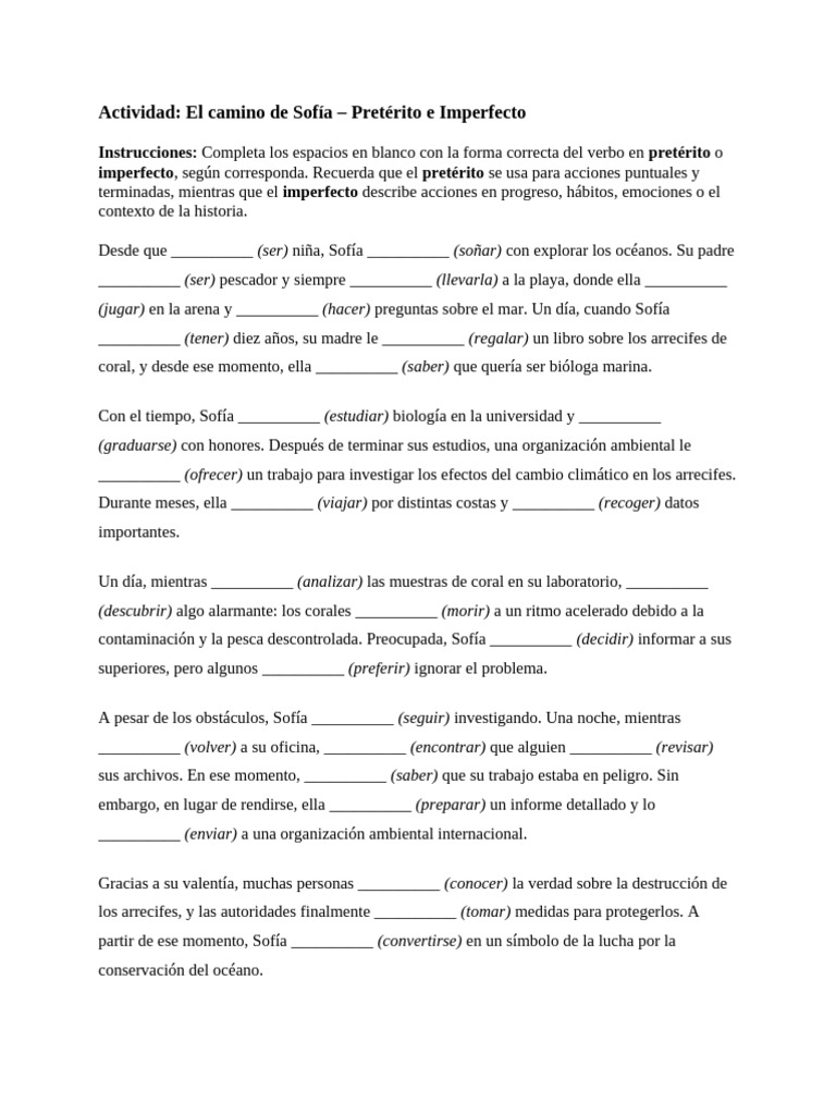 Actividad Pret Imp - El Camino de Sofía | PDF