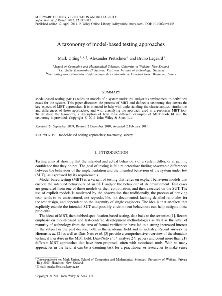 Software Testing Verif Rel 2011 Utting A Taxonomy Of Model‐based 9536